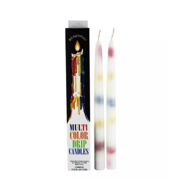 Candle 9.5In Multi Color Drip